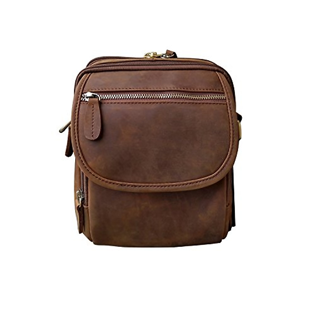 Roma Leathers Gun Concealment Square Body Bag - Zippered Pocket, Adjustable and Lockable Holster - Brown