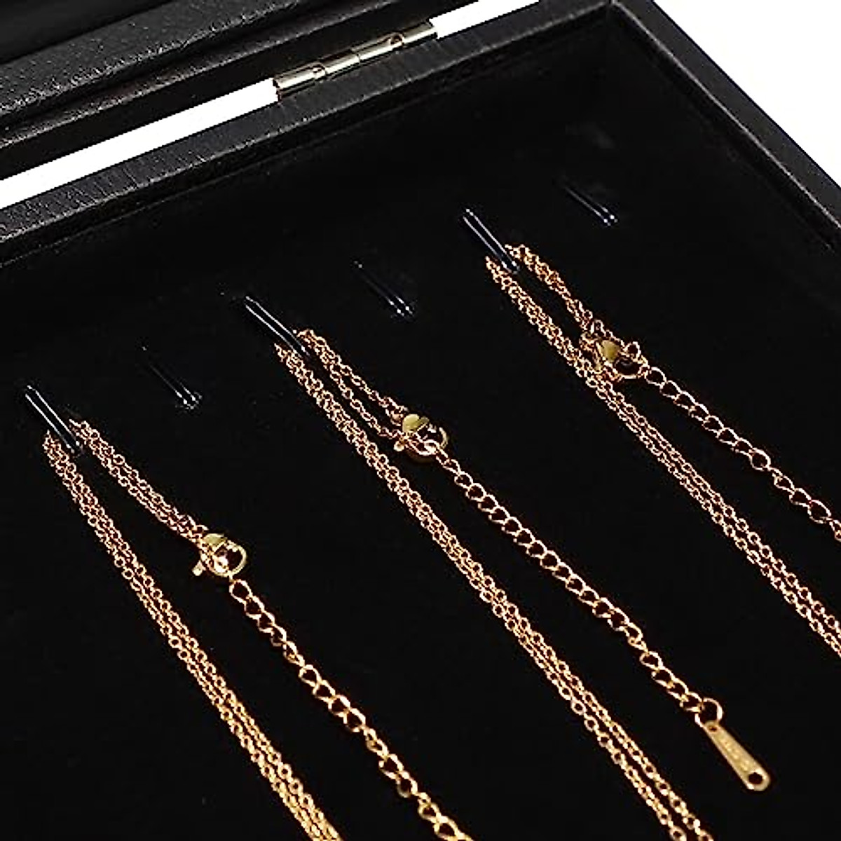 Wudygirl 20 Hooks Necklace Tray Storage Box Jewelry Display Stackable Glass Top Lockable Black Velvet Boxes(Necklace Box)