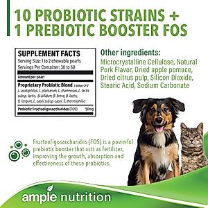 Ample Nutrition Complete Pet Prebiotic + Probiotic for Dogs & Cats, 60ct Pork Flavored Pearls