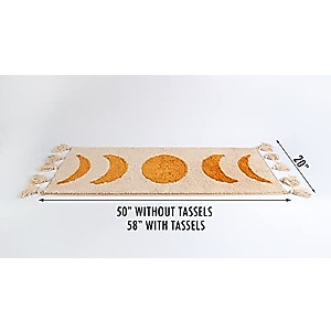 LABEND HOME Half Moon Bohemian Area Rugs, Moon Phases Bath Mat with Tassels for Bathroom, Bedroom, College, Dorm, Boho Room Décor, Beige Neutral Creamy Orange 20x60
