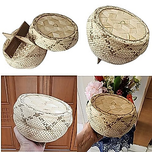 Heavens Tvcz Professional Basket Bamboo Wickerwork Thai Traditional Rice Sticky Steamer Eco-Friendly with Lid Sticky Rice Cooker Steamer Home Electric Cooker Safe Free Cloth 2 Pcs for Asian Food