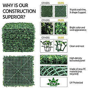 Yaheetech 12 PCS 20"x 20" Artificial Boxwood Panels Topiary Hedge Plant, Privacy Hedge Screen UV Protected Greenery Wall, Decor Faux Grass Wall Panel Suitable for Outdoor Indoor Garden Backyard