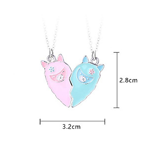 BFF Gift 2Pcs Lovely Magnetic Avocado Whale Dophin Alpaca Ghost Love Heart Pendant Necklace Set Matching Necklace for Girls Sisters-alpaca
