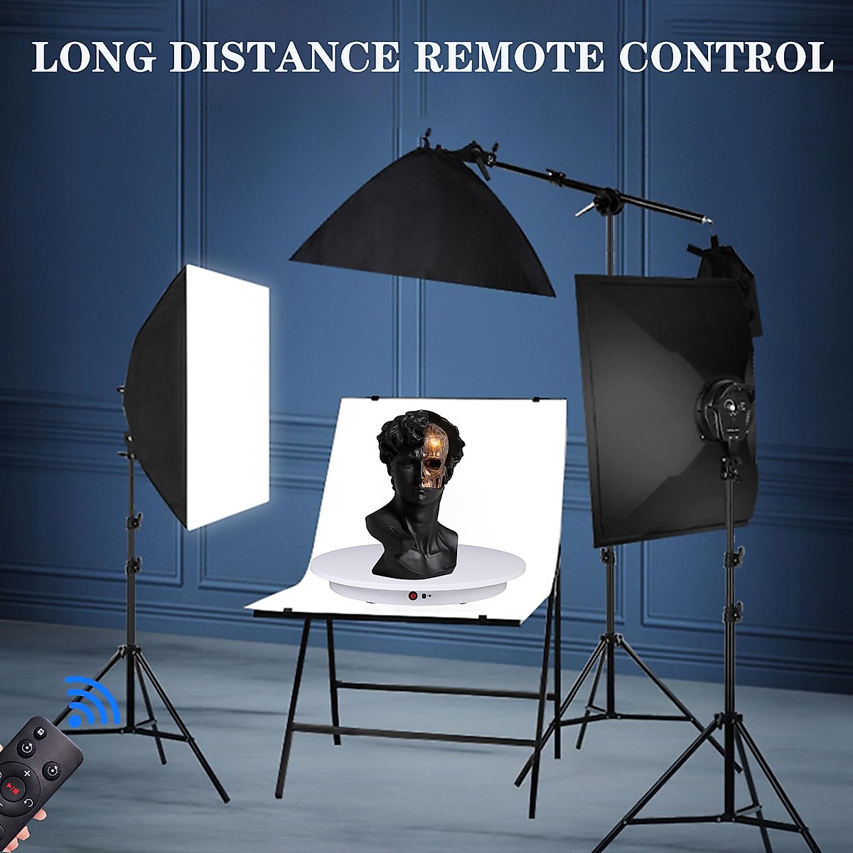 JAYEGT Motorized Rotating Display Stand, 360 Degree Electric Rotating Potography Turntable for Products Display，Live Video Show, Remote Control Angle, Speed (White / 16.5inch /330Lbs Load/Wired)
