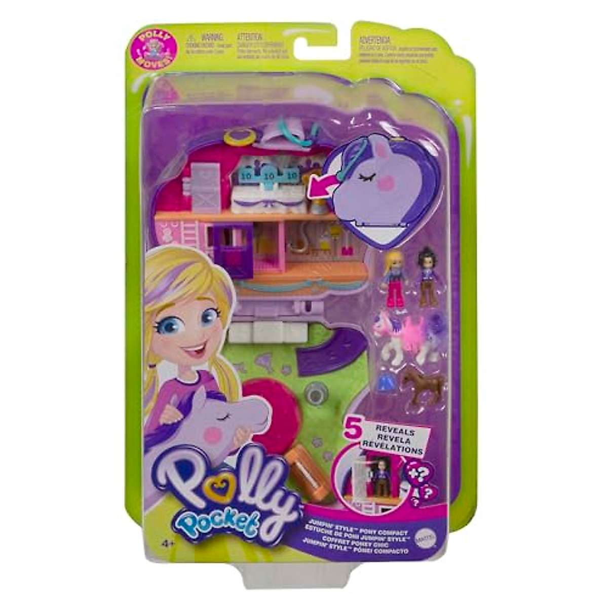 Polly Pocket Compact Playset, Jumpin' Style Pony with 2 Micro Dolls & Accessories, Travel Toys with Surprise Reveals