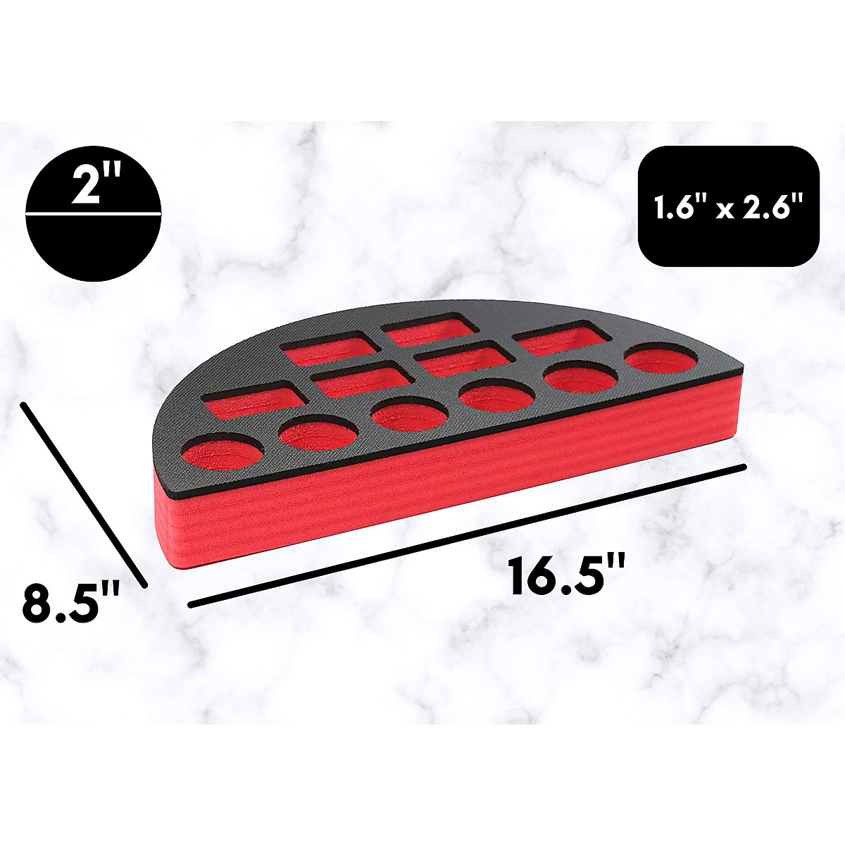 Polar Whale 2 Lotion and Body Spray Stand Organizer Half Circle Large Trays Red Black Durable Foam Washable Waterproof Insert for Home Bathroom Bedroom Office 16.5 x 8.5 x 2 Inches 12 Slots 2pc Pair