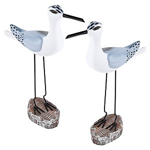 Milisten 2pcs Wooden Seagull Figurine Nautical Decorations Desktop Ornaments Rustic Vintage Sea Bird Sculpture Mediterranean Coastal Beach Home Art Holiday White