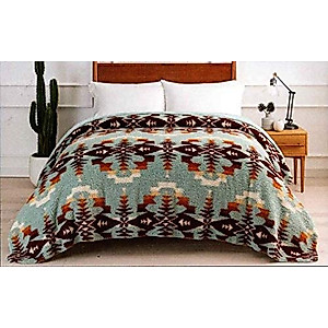 Pendleton Sherpa Fleece Reversible Blanket - King Size - Home Collection Avra Valley Teal - Super Soft Blanket 112" by 92"