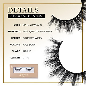 Lilly Lashes Everyday Miami Faux Mink Lashes False Eyelashes Natural Look Faux Wispy Lashes Mink Natural Lashes Short Lashes Round Shaped 13 mm Length Reusable Up to 20 Times