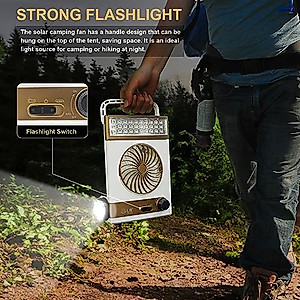Ansee Solar Fan Camping Fan Cooling Table Fans 3 in 1 Multi-Function with Eye-Care LED Table Lamp Flashlight Torch Solar Panel Adaptor Plug for Home Use Camping (Golden)