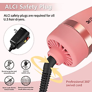 Huyerdo 4 in 1 Hair Dryer Brush, Pink Hot Air Brush Blow Dryer Brush in One, with Titanium Barrel, Hair Styler for Smooth, Negative Ion Anti-Frizz Blowout Hair Dryer Brush for Women