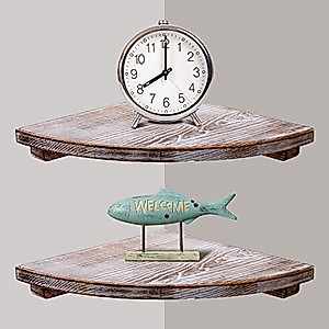 Sageme Corner Wall Shelf 2 Pcs, Solid Pine Wood Rustic Farmhouse Floating Storage Shelves Wall Mounted for Bedroom, Living Room, Bathroom Set of 2 (10 inch, Rustic Pinewood)