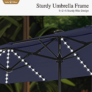 Sophia & William 13ft Patio Umbrella with Crank Lift, Large Outdoor Double-sided Umbrella with 120 LED lights, Perfect for Deck, Pool, Garden, Navy Blue