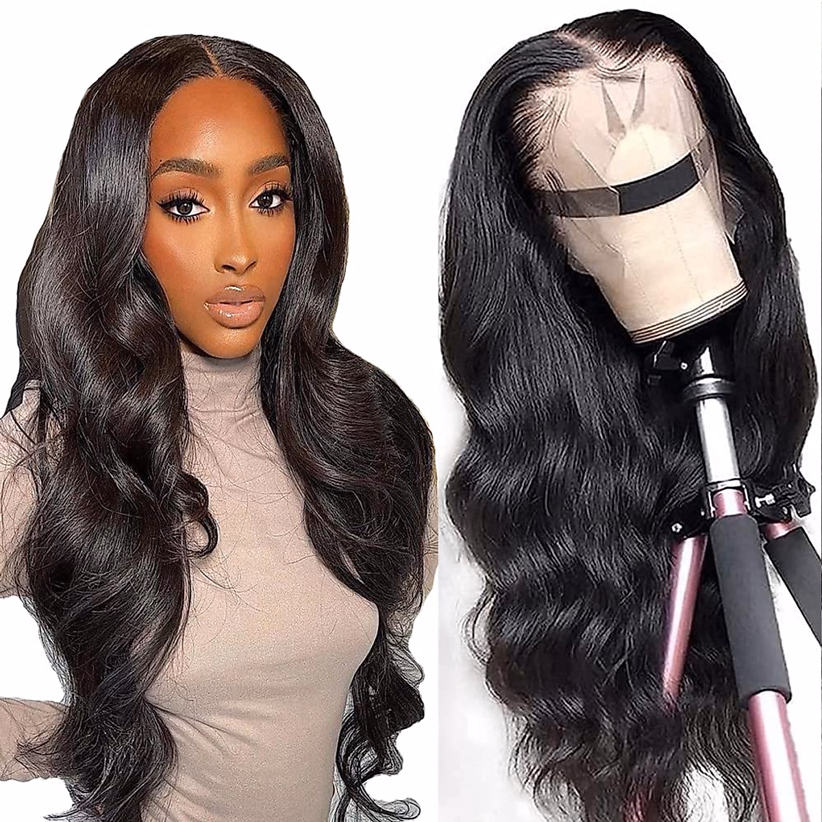 13x4 Lace Front Wigs 26Inch Body Wave 180 Density Ceramic 10A Glueless Human Hair Wigs for Black Women Brazilian Virgin Hair Pre Plucked Bleached Knots Natural Color