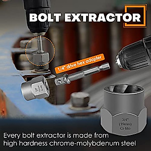 ACROTOL 26 Pieces Bolt Extractor Set, Spiral Screw Extractor Set and Drill Bits, Extraction Socket Set for Removing Damaged, Rusted, Rounded Bolts, Nuts and Screws