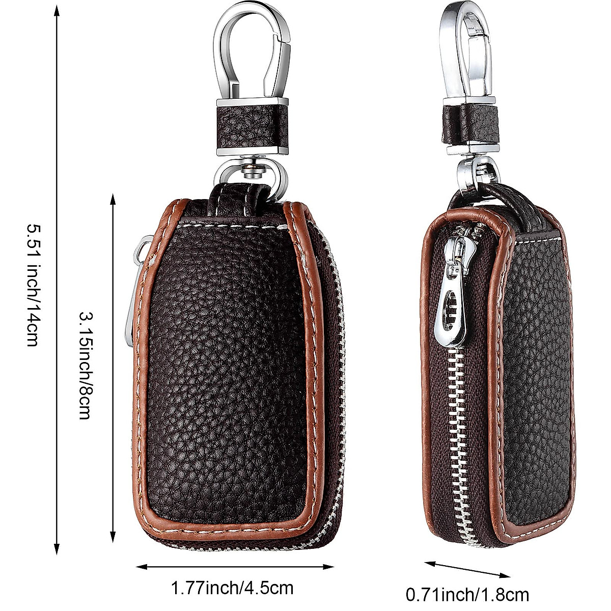 2 Pieces Leather Car Key Chain Case Holder Auto Key Fob Holder Smart Protector Cover (Brown)