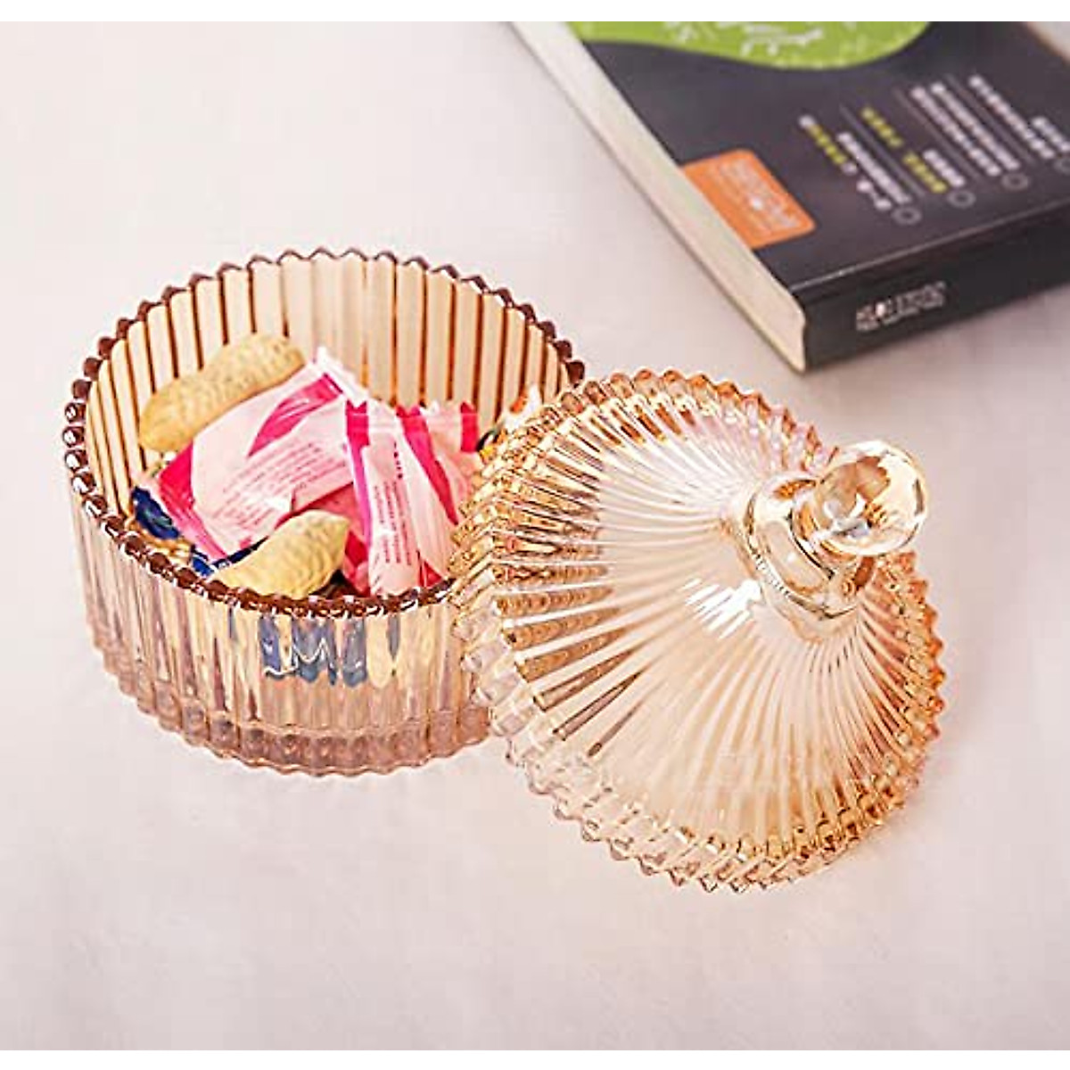 erioctry 300ml/10oz Elegant Crystal Candy Jar with Lid Decorative Candy Dish Bowl Tent Shaped Glass Biscuit Jar Wedding Candy Buffet Jar Container for Home Office Desk Gift