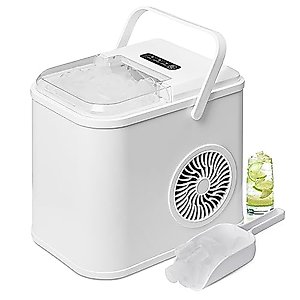 Magshion Compact Countertop Ice Maker, Portable Ice Machine with Handle, 8 Ice Cubes Ready in 8 Mins, 26lbs in 24Hrs, Ice Cube Maker with Ice Scoop for Home Kitchen Office Party RV, White
