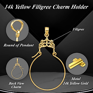Auriga Fine Jewelry 14k Yellow Gold Filigree Charm Holder Gift for Women
