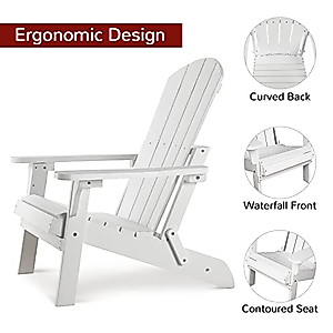 Stoog Folding All-Weather Adirondack Chairs Set of 2, 400 lbs Support, Outdoor Plastic Adirondack Chair, Looks and Feels Like Wood for Garden, Lawn, Deck, Pool, White