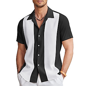COOFANDY Men's Casual Button Down Shirts Retro Bowling Shirts Beach Wear Clothing Black White