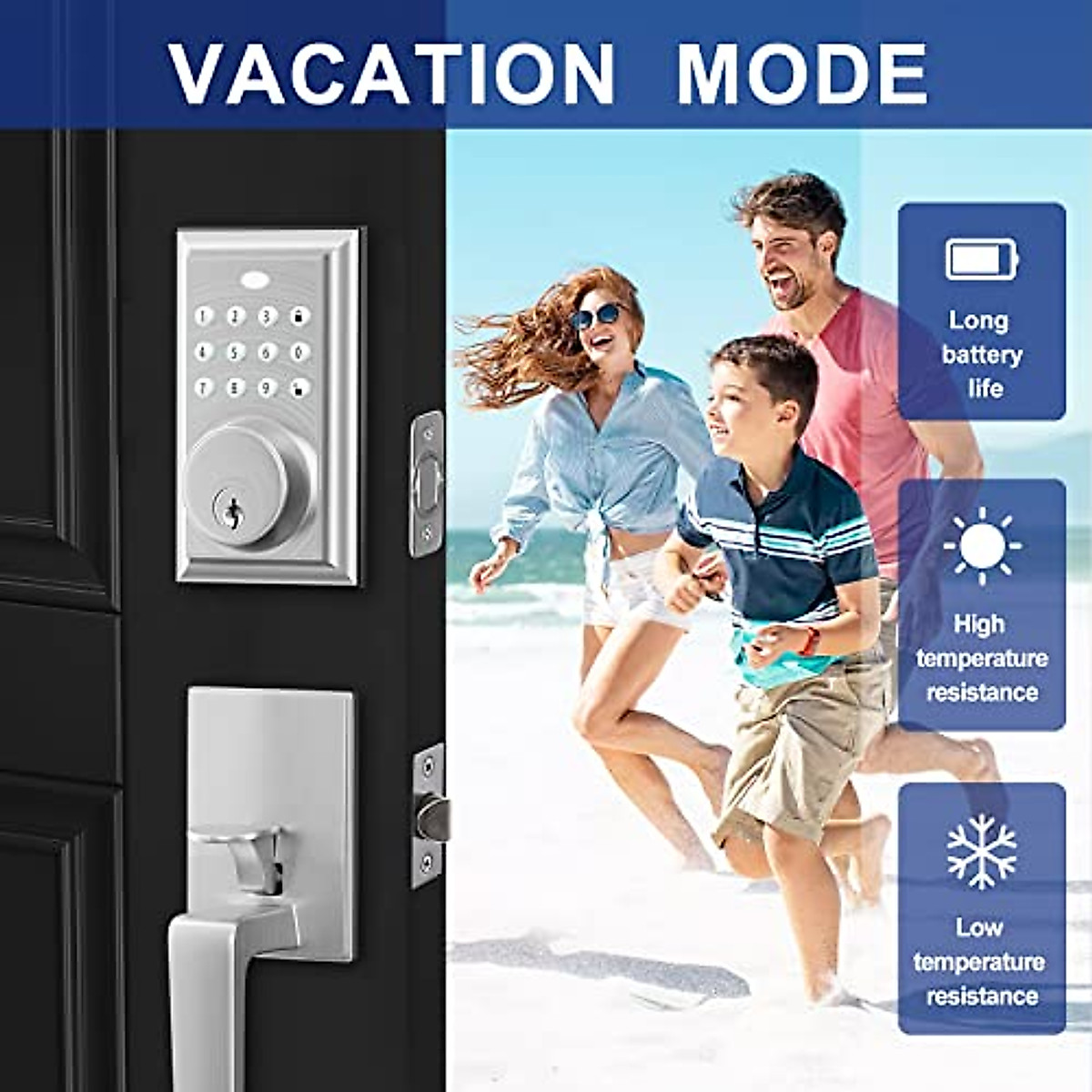 KIAYACI Front Door Lock Set Door Handle Sets Brushed Nickel Door Handle Entry Door Locksets with Rectangle Keypad Deadbolt Single Smart Locks for Front Door Keyless Entry Door Lock Silver