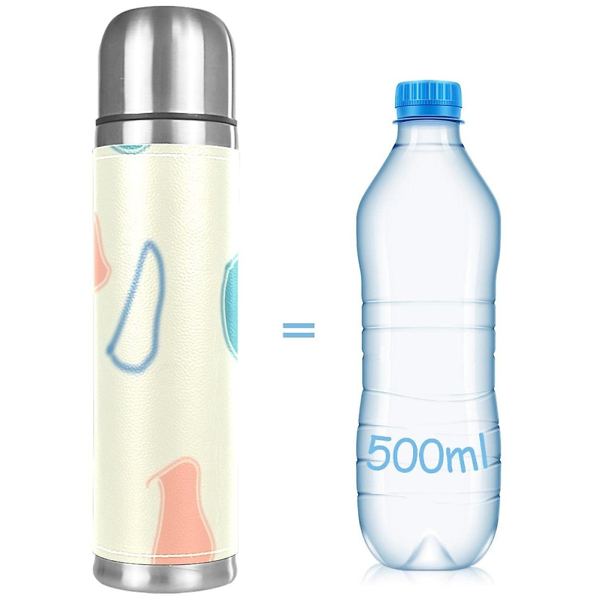 Stainless Steel Leather Vacuum Insulated Mug Geometry Thermos Water Bottle for Hot and Cold Drinks Kids Adults 16 Oz