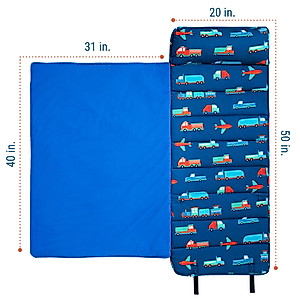 Wildkin Original Nap Mat with Reusable Pillow for Boys & Girls, Perfect for Elementary Daycare Sleepovers, Features Hook & Loop Fastener, Cotton Blend Materials Nap Mat for Kids (Transportation)