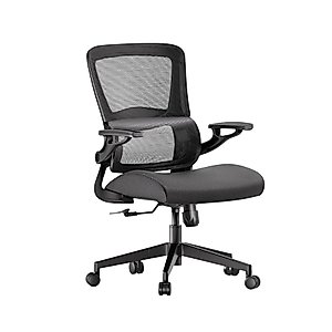 Ergonomic Mesh Office Chair, High-Back Computer Desk Chair with Flip-Up Armrests, Lumbar Support, Breathable Cushion, Space-Saving Gaming & Study Chair, Comfortable for Home Office, Black