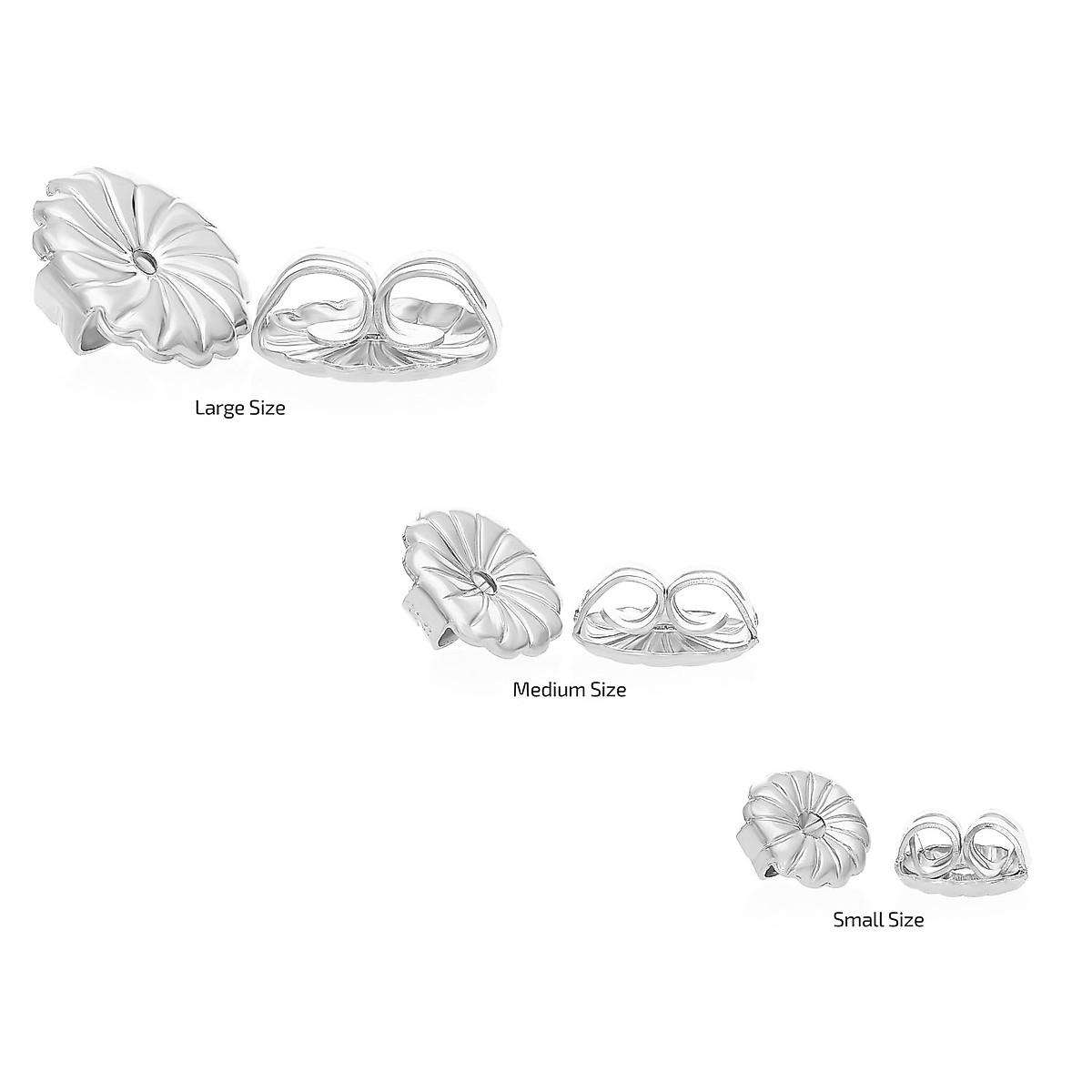 14k White Gold Earring Back Replacement Secure and Comfortable with Ear Locking Tension Grip Tight Nut (Small)