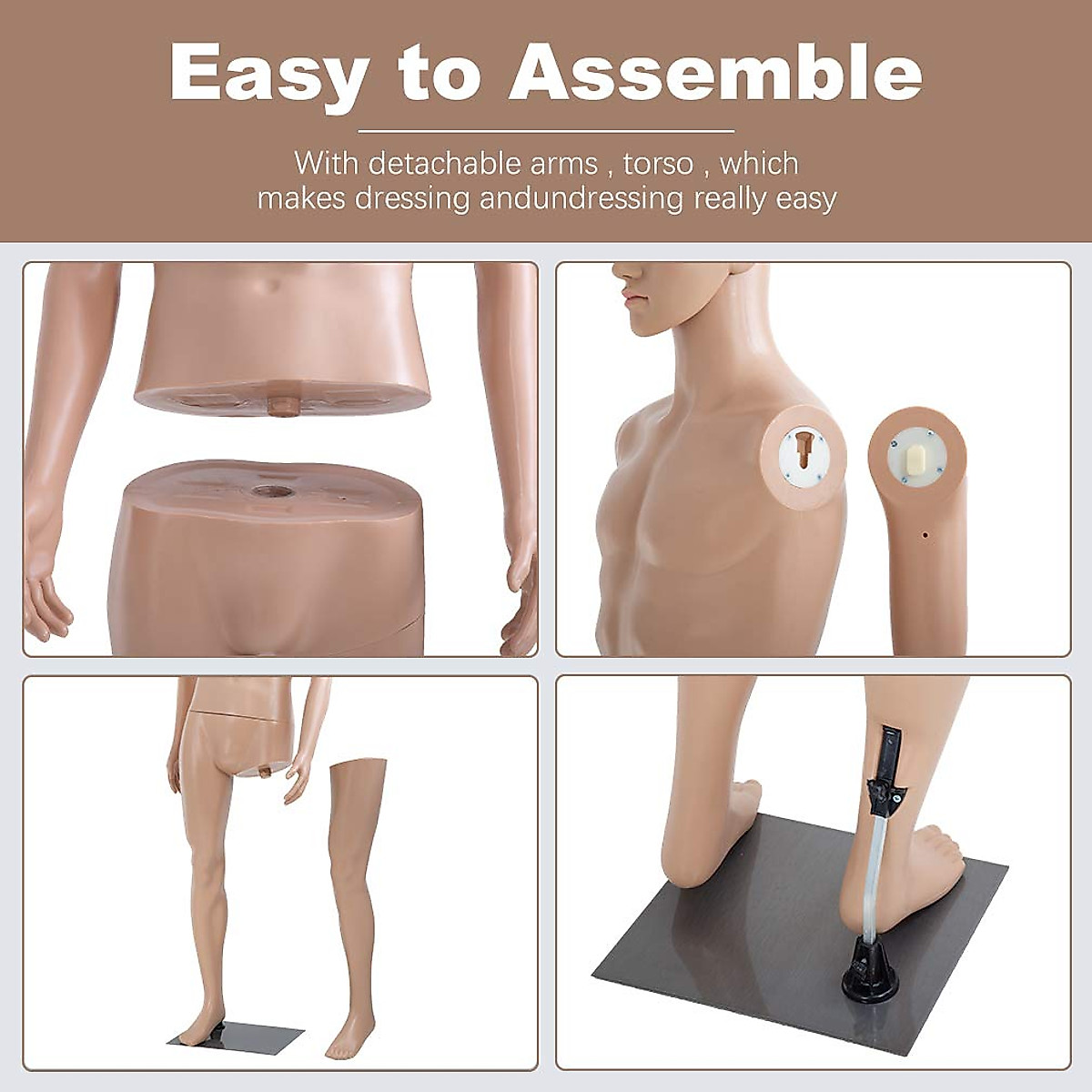 Mannequin Torso Manikin Dress Form Male 73" Adjustable Detachable Realistic Full Body Mannequin Model Display with Metal Base Plastic Head Turns Poseable Adult Dummy Mannequin Stand