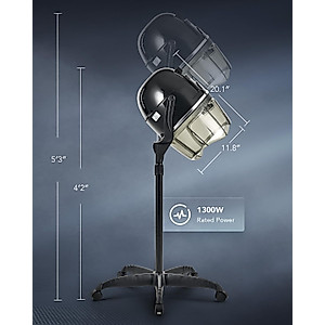 Y-NOT Professional Hairdryer Height Adjustable Hooded Stand Up Bonnet Hair Dryer, Floor Standing Rolling Base with Wheels for Beauty Salon Equipment Home Spa
