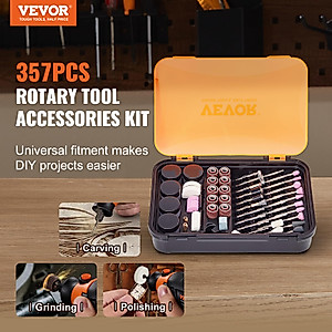 VEVOR Rotary Tool Accessory Kit, 357PCS Accessories Kit, 1/8" Diameter Shank, Universal Fitment Power Rotary Tool Accessories Set for Grinding, Carving, Sanding, Cutting, Drilling