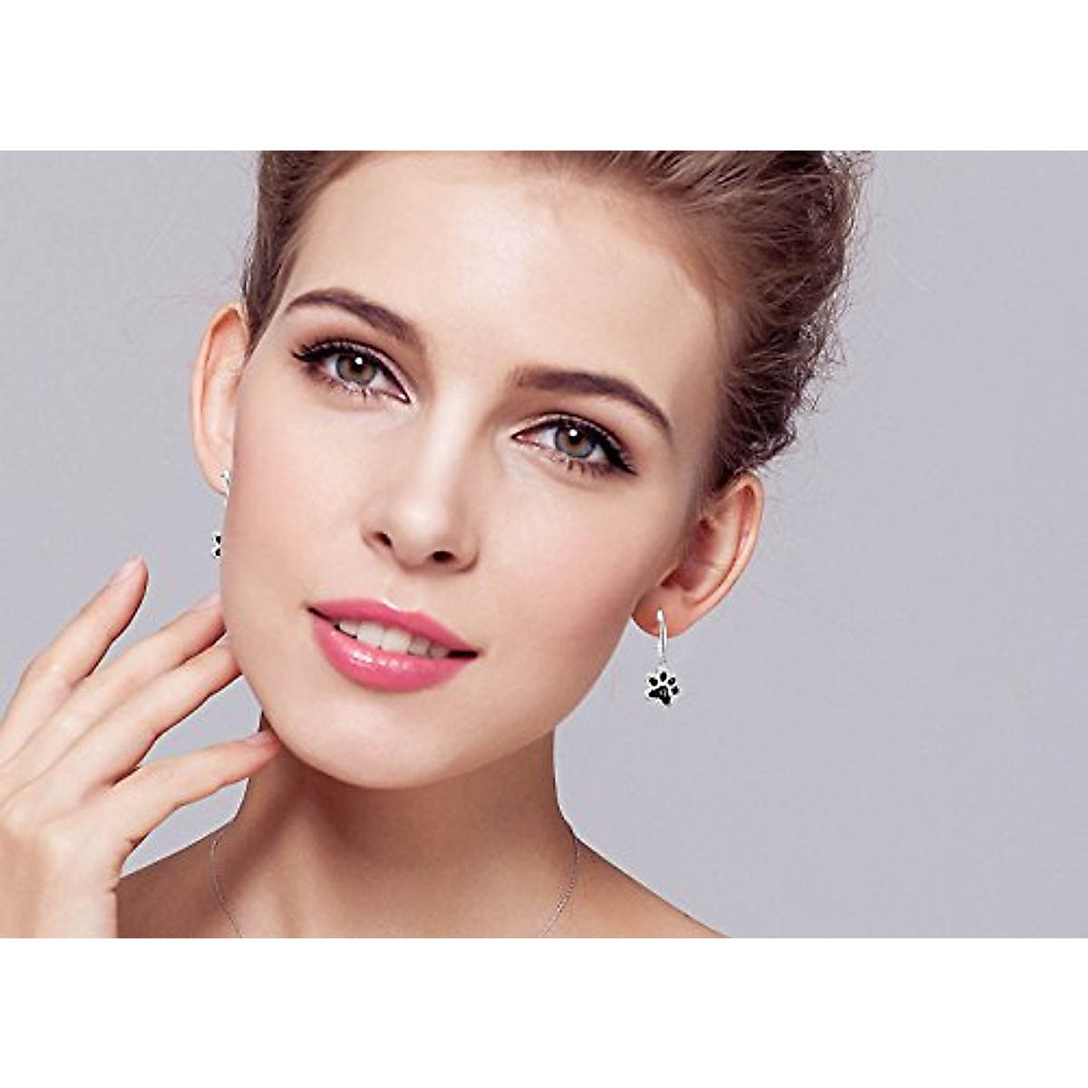 YFN Women Ladies Jewelry 925 Sterling Silver Two-tone Pet Puppy Paw Drop &Dangle Earrings Paw earring Dog Stud Earrings (Dangle Black)