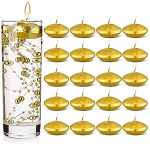 Nuanchu 20 Pcs Mini Floating Candles Small Floating Candles Round Tea Lights Unscented Candles Disc Candles Smooth Wax Floating Candles for Pool Bathtub Dinner Wedding Home Favors(Gold, 0.7 x 1.4 in)