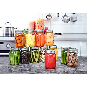 16oz Glass Mason Jars with lids Set of 12- wide mouth - Airtight Band + Marker & Labels - Canning Jars with Lids, Ideal for candle jars, Spice Jars, Wedding Favors, Meal Prep, Jelly Jar, Jam, Honey,