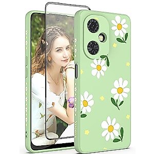 Yucenx for Oneplus Nord n30 5G Case, Girls Women Florals Liquid Silicone Phone Case, Shockproof Anti-Scratch Soft Protection Case with Screen Protectors for OnePlus Nord N30 5G (Grass Green)