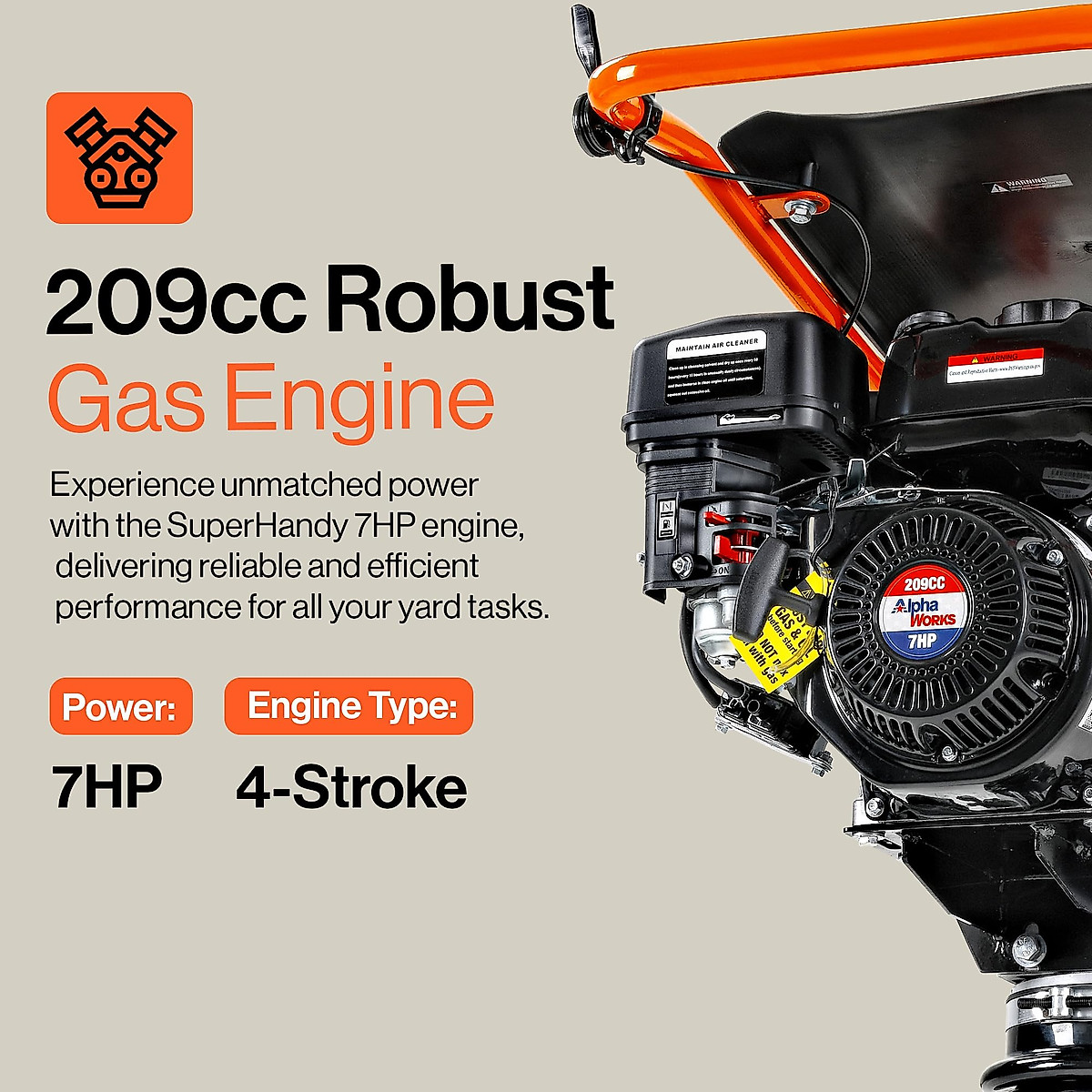 SuperHandy Jumping Jack Tamping Rammer 209cc 7HP 4-Stroke Gas Engine - 3500 lbs Impact Force, 137lbs Weight, 26" Max Compaction Depth, for Soil, Gravel, Footings, Concrete Slabs, and Foundations