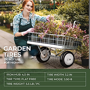 13" 3.50-8" Solid Flat Free Tires and Wheels 2 Pack, Rubber Tire Replacement with 5/8" Axle Bore Hole, Air less Wheel for Hand Truck/Trolley/Garden Cart/Lawn Mower/Wheelbarrow, 2P, Black, 13In