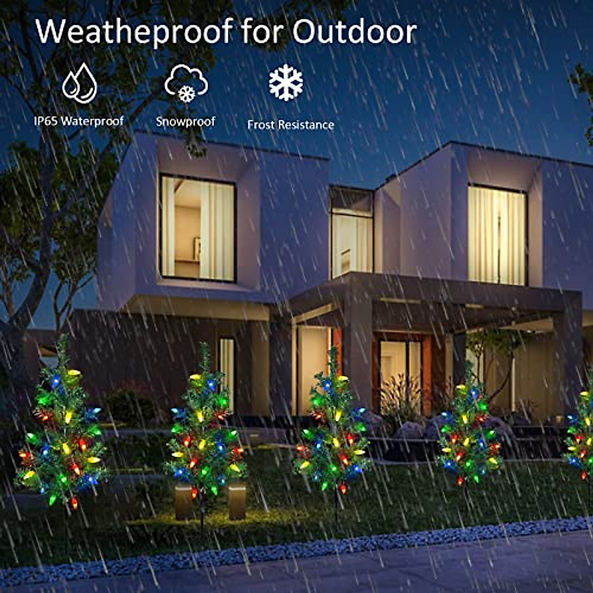 Windpnn Upgraded 4-Pack Solar Christmas Garden Stake Lights, Decorative Xmas Tree Solar Christmas Yard Stake Outdoor Waterproof Christmas Pathway Lights for Christmas Decoration Garden Patio Yard