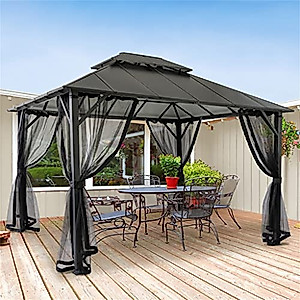 CZDYUF 12 ft. x 10 ft. Aluminum Hardtop Outdoor Patio Gazebo with Insulated Double-Roof Hardtop and Netting