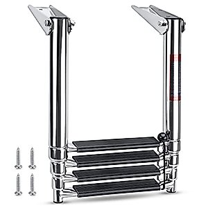 Marinebaby Heavy Duty Boat Telescopic 4 Step Ladder,Stainless Steel Swim Platform Telescoping Ladder,Extendable Step for Boat Yacht