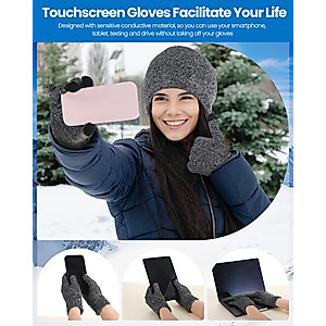 Liitrsh 6 Pcs Winter Warm Beanie Hat Touchscreen Gloves Set Knit Hat Warm Cap Gloves Set for Men and Women Touchscreen Gloves Set with Fleece Lined Soft Warm Beanies Winter Gloves for Men Women