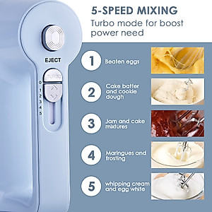 REDMOND Electric Hand Mixer, 5-Speed Hand Mixer with Measuring Storage Case, Kitchen Handheld Mixer Includes Dough Hooks, Whisk and Beaters for Cream, Cake, Cookies, Eggs 250W Hand Mixer with Measuring Box, HM018 Yellow