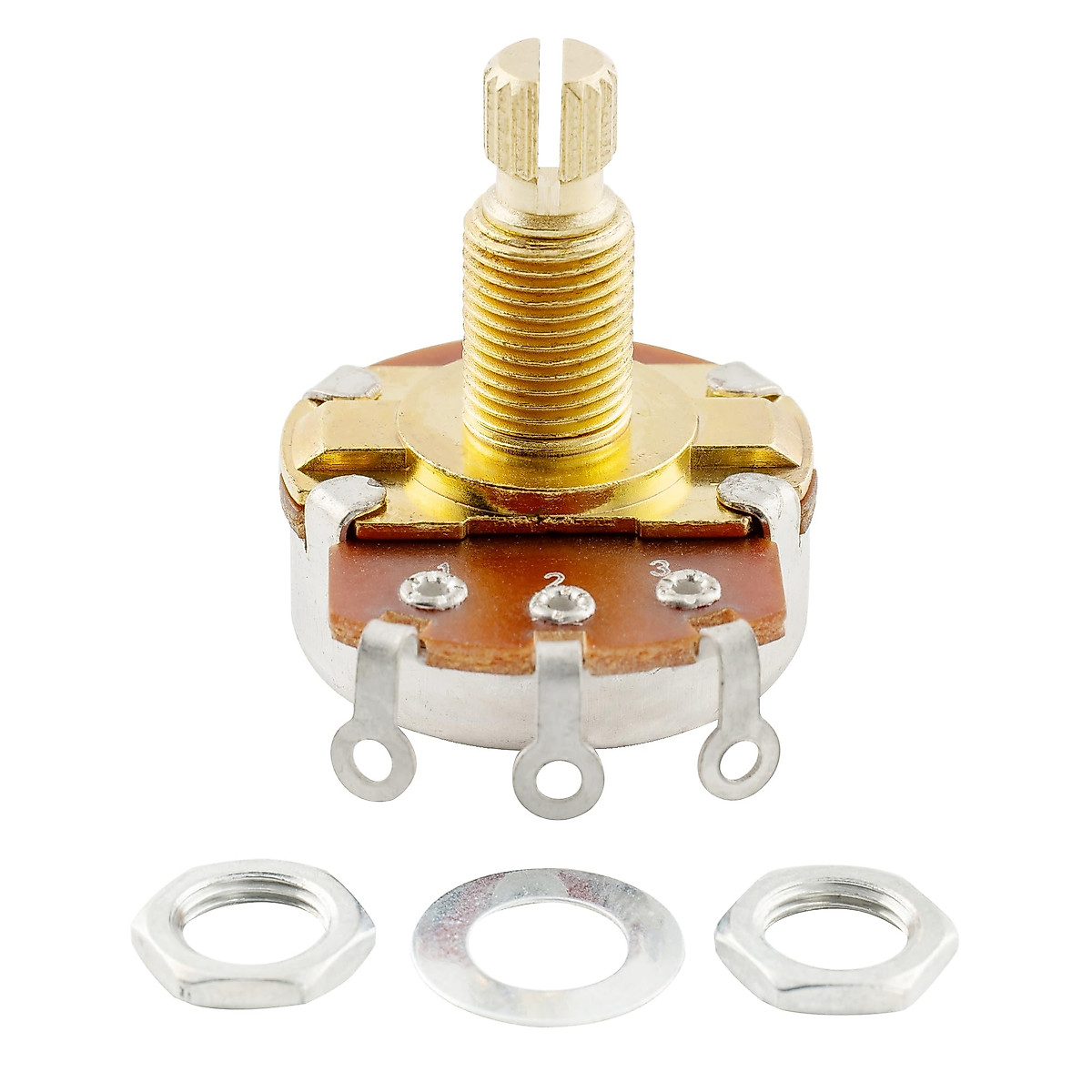Musiclily Pro Brass Shaft Full Metric B500K Guitar Pots Linear Taper Potentiometers for Electric Guitar/Bass(Set of 4)
