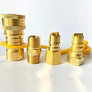 MCAMPAS 3/8 Inch Natural Gas Quick Connect Fittings, Natural and Propane LP Hose Extension Quick Disconnect Kit for Gas Grills, Patio Heater, Pizza Oven, Patio Fire Pit, Generator - 4 Piece