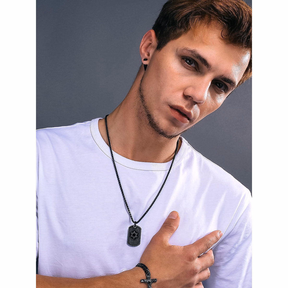 Richsteel Star of David Dog Tag Pendant for Women Mens Jewish Jewelry Chain Israel Flag Gifts Necklace