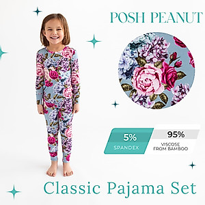 Posh Peanut Girls Pajamas - Soft, Viscose from Bamboo PJs for Kids - Matching, Long Sleeve Toddler Pajamas for Girls (6-12 Months) Lacey