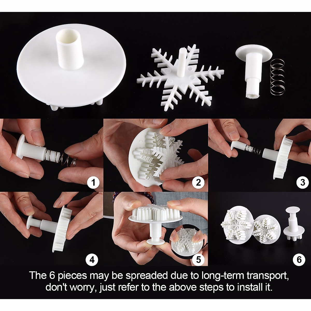 ilauke 6PCS Snowflake Cookie Cutters Decorating Fondant Embossing Tool Christmas Cookie Cutters Snowflake Plunger Cake Cutter