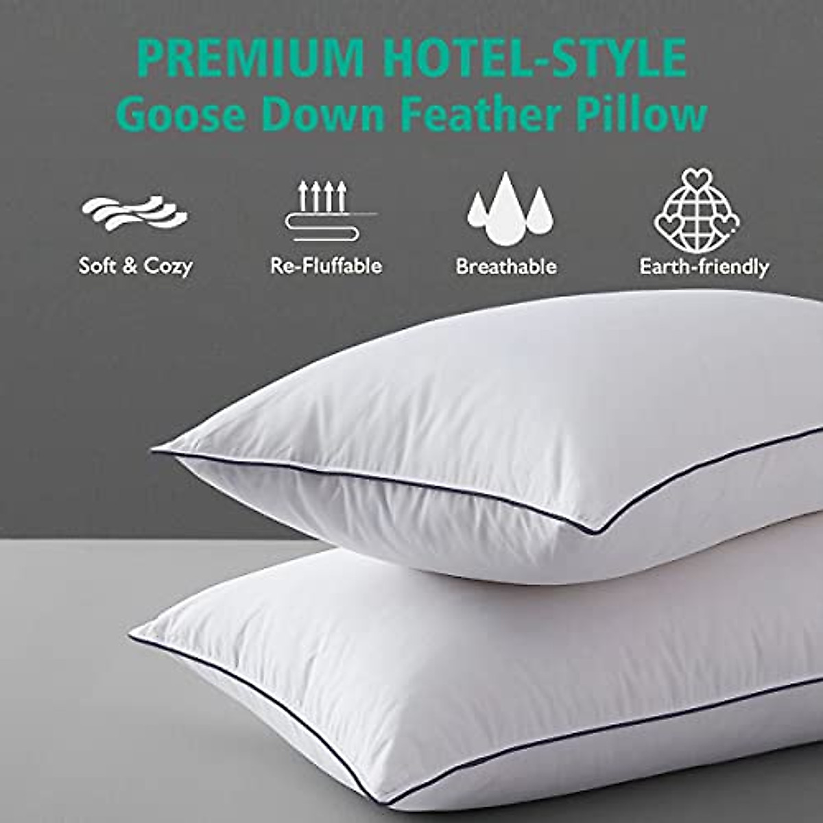 APSMILE Goose Feather Down Pillows -Single Pack Soft Bed Pillows for Sleeping 100% Organic Cotton Standard Size Hotel-Quality Pillows Insert for Stomach/Back Sleepers